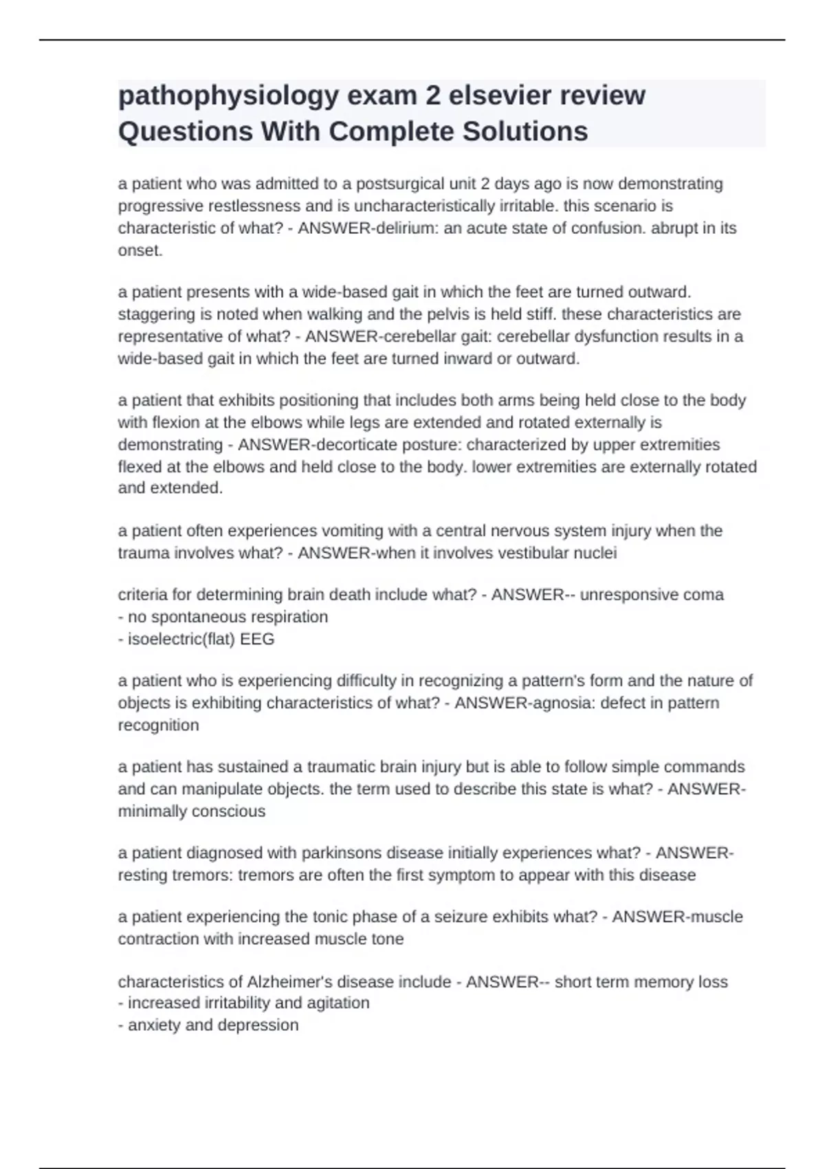 pathophysiology exam 2 elsevier review Questions With Complete ...