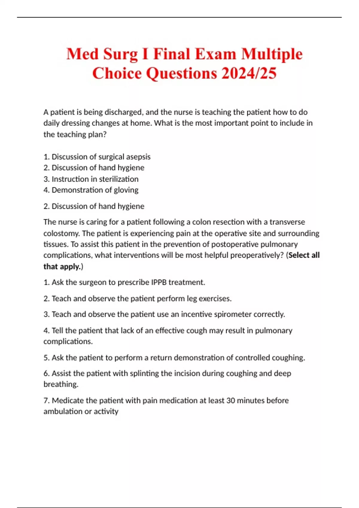 Med-Surg 1 Final Exam 2024/25 - Stuvia US