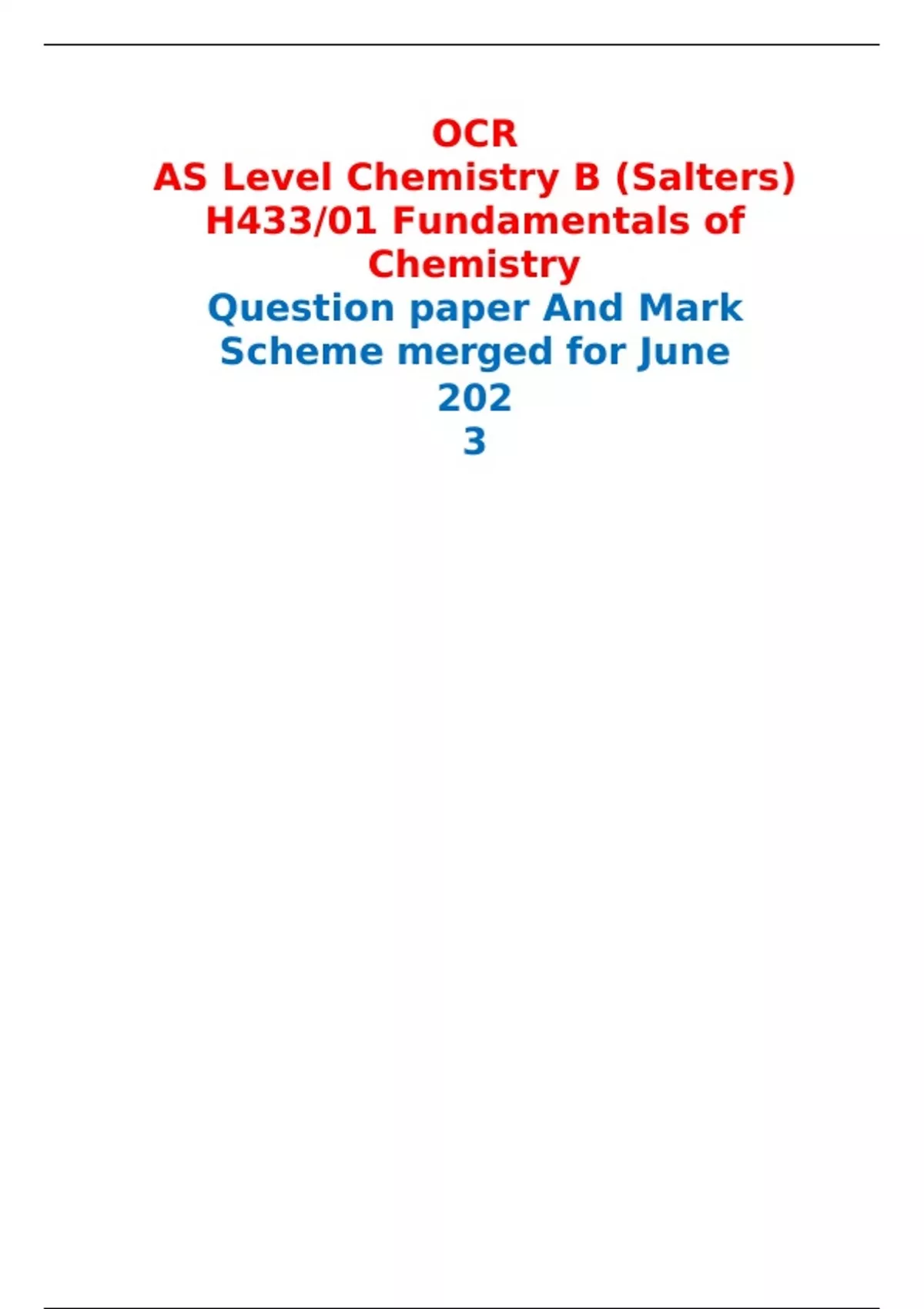 OCR AS Level Chemistry B (Salters) H433/01 Fundamentals of Chemistry ...