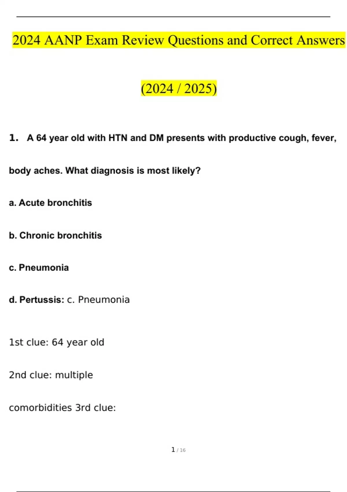 2024 AANP Exam Review Expected Questions and Answers (2024 / 2025 ...