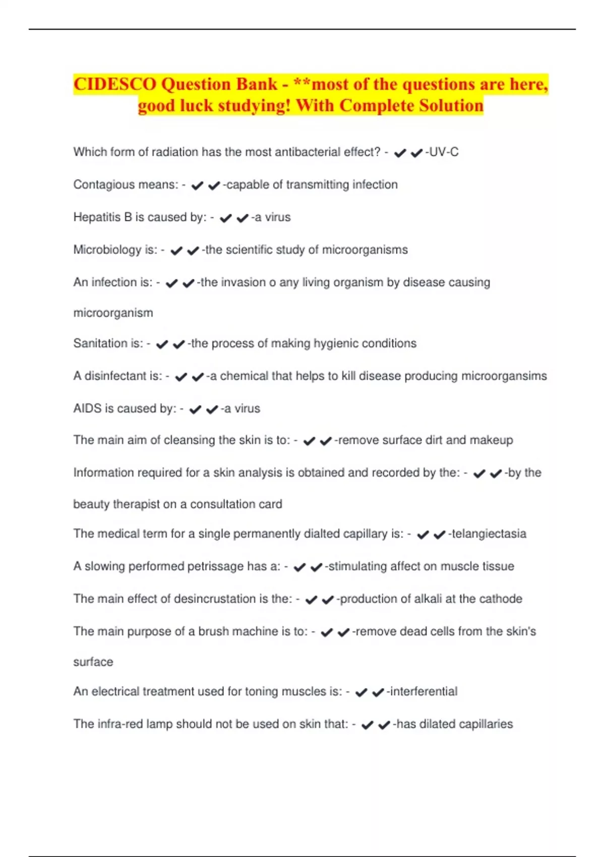 CIDESCO Question Bank - **most of the questions are here, good luck ...