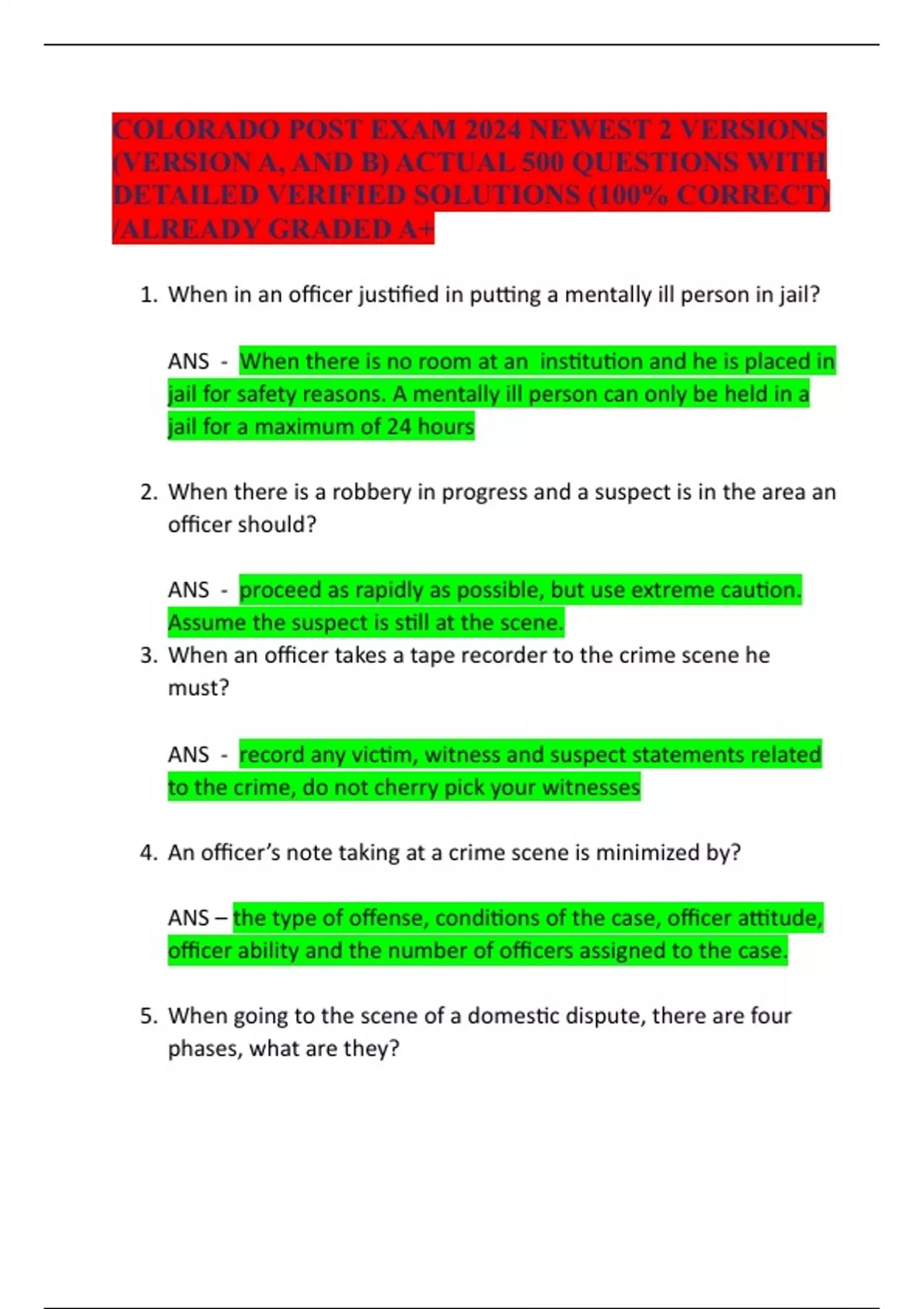 Colorado POST Study Test Exam Quesstions And Answers @ 2024 - COLORADO ...