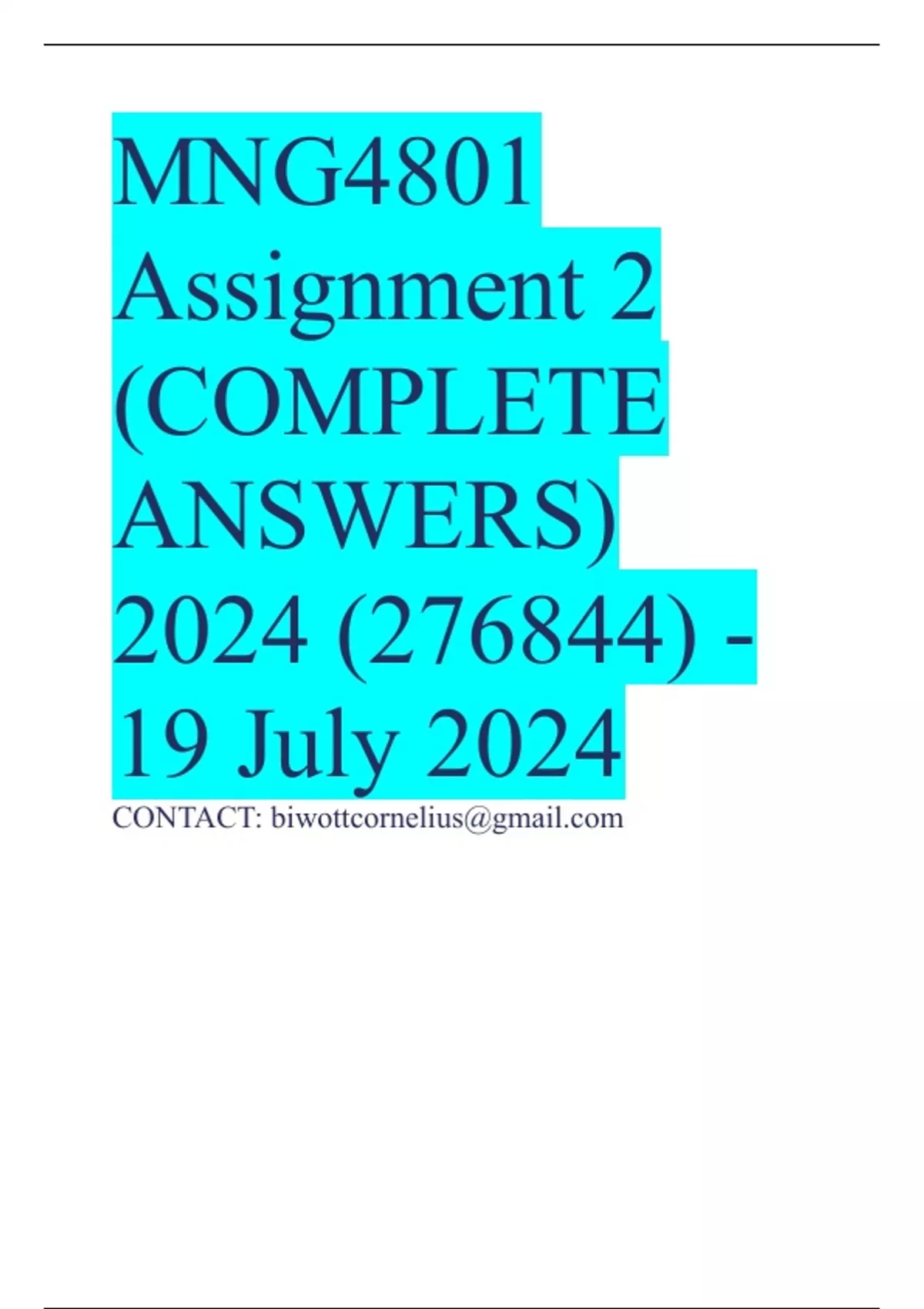 MNG4801 Assignment 2 (COMPLETE ANSWERS) 2024 (276844) - 19 July 2024 ...