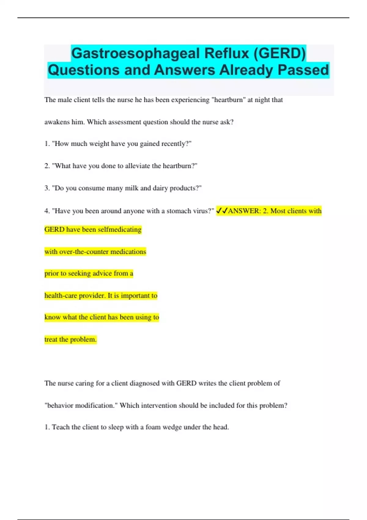Gastroesophageal Reflux (GERD) Questions and Answers Already Passed ...