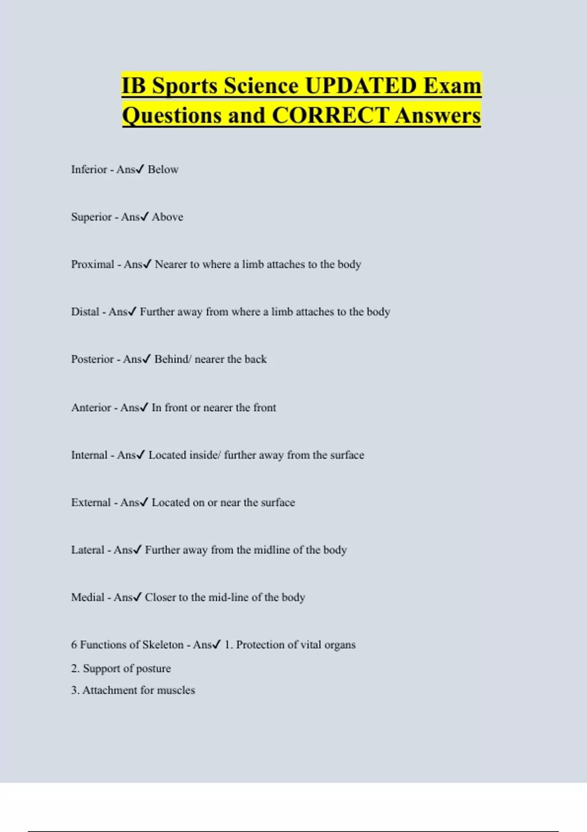 IB Sports Science Bundled Exam Questions WITH CORRECT Answers - Stuvia US