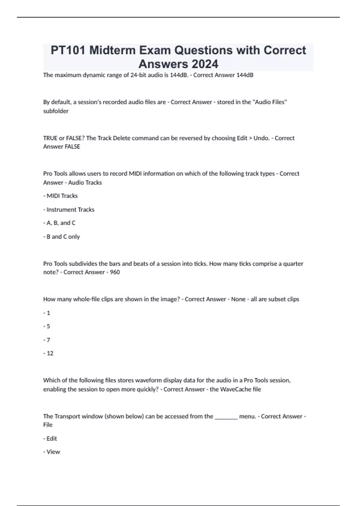 PT101 Midterm Exam Questions with Correct Answers 2024 - PT101 - Stuvia US