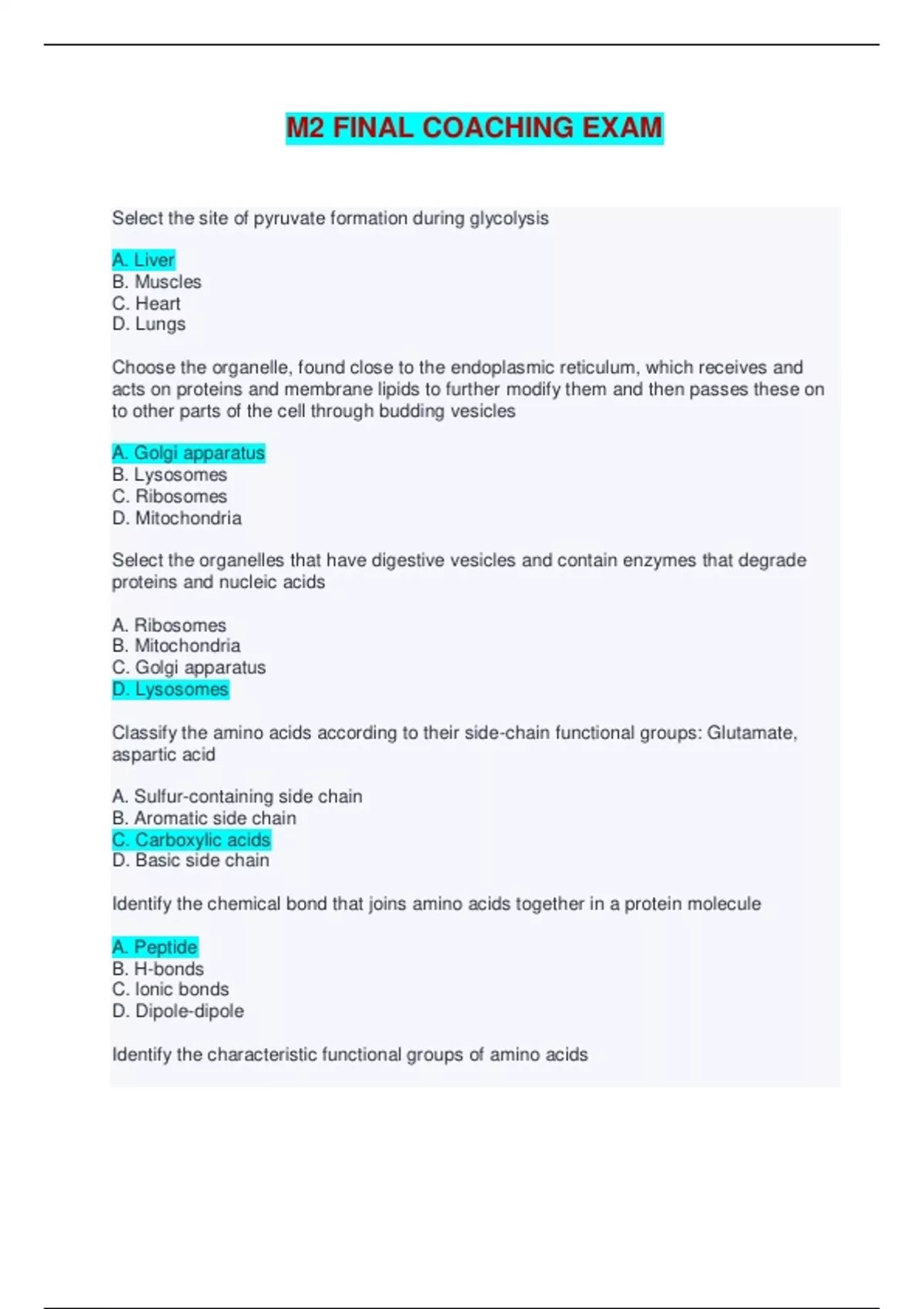 M2 FINAL COACHING EXAM - Questions and Answers (Complete Solutions ...