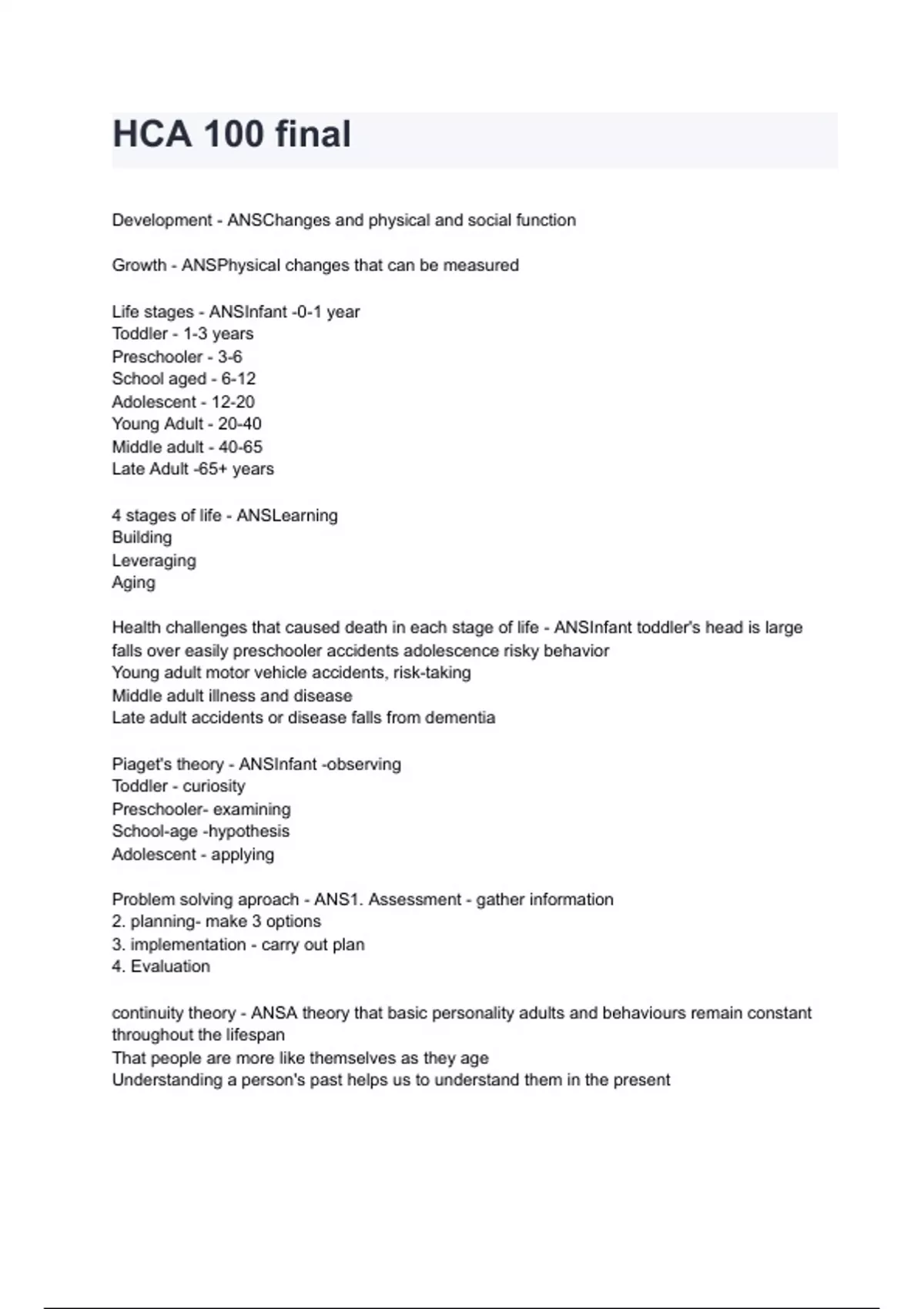 HCA 100 final questions and answers graded A+ by experts 2024/2025 - HCA - Stuvia US