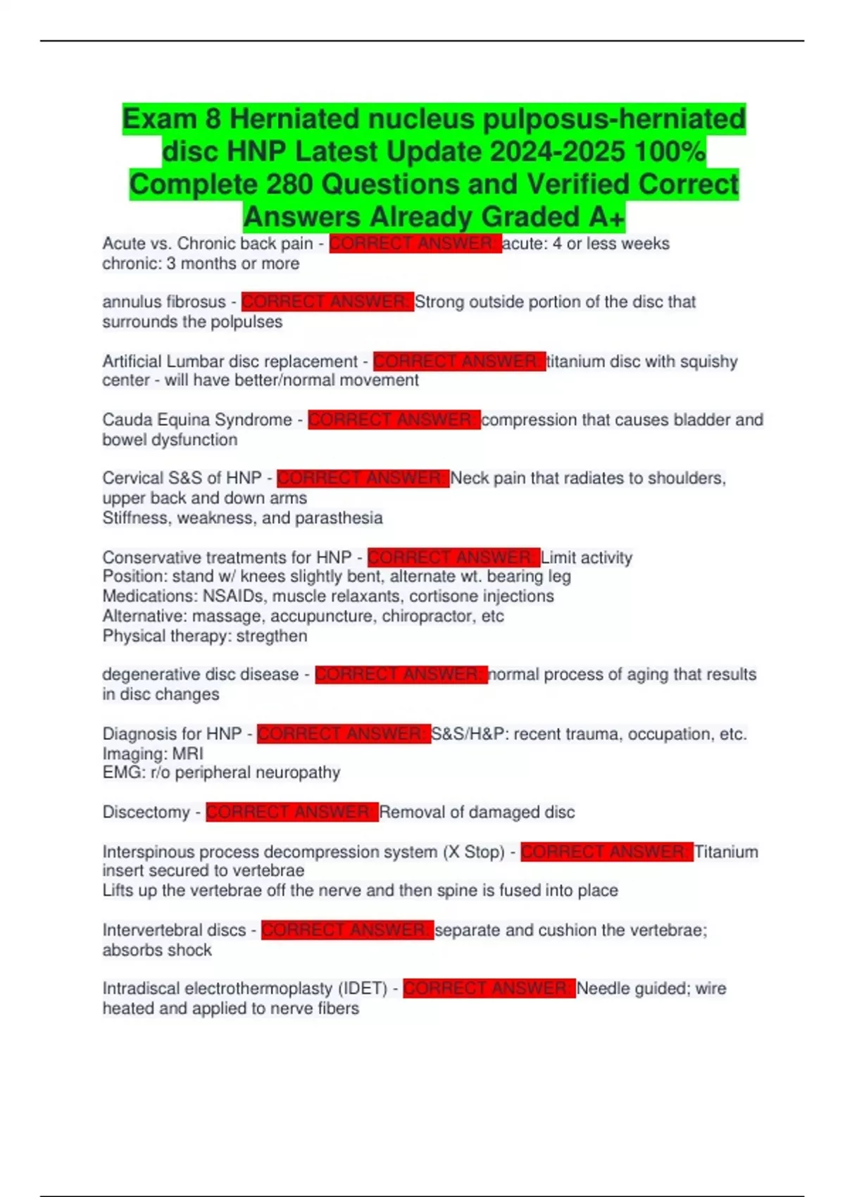 Exam 8 Herniated nucleus pulposus-herniated disc HNP Latest Update ...