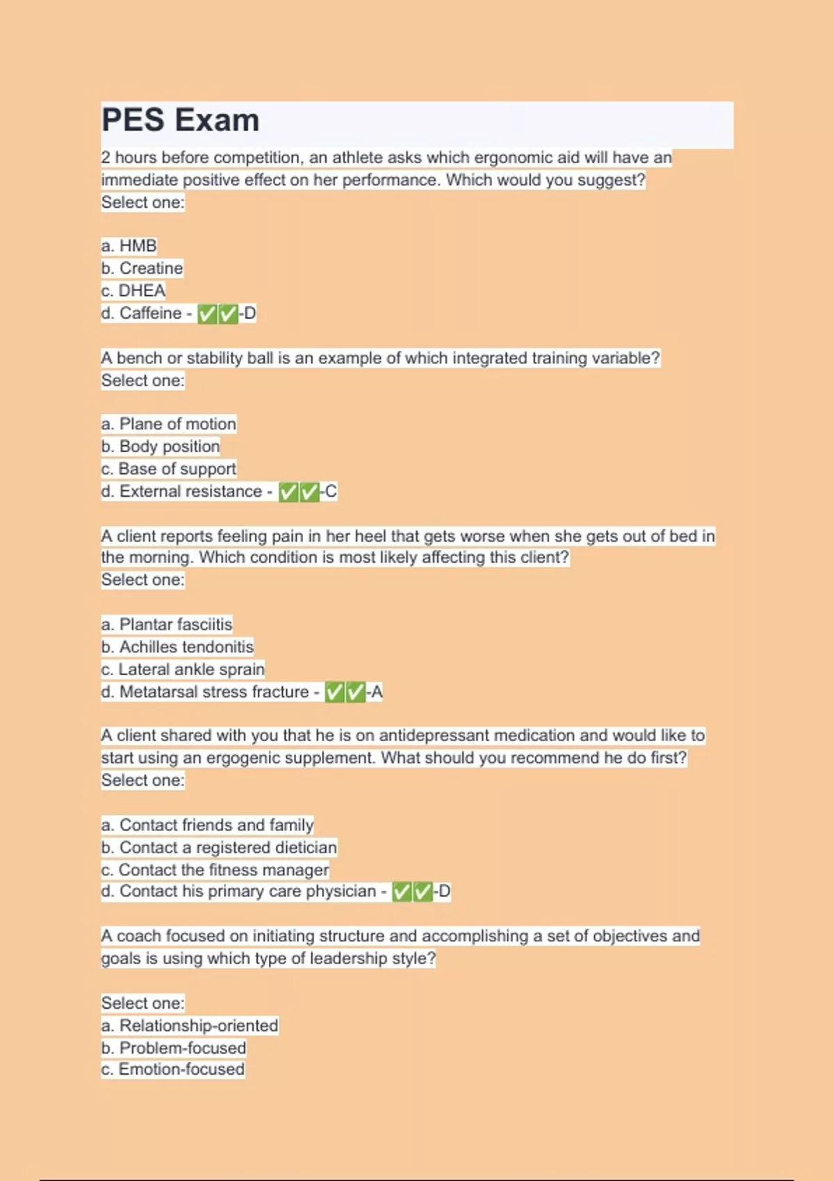 PES Exam - Questions with Explanations of Answers Latest Update - IHSA ...