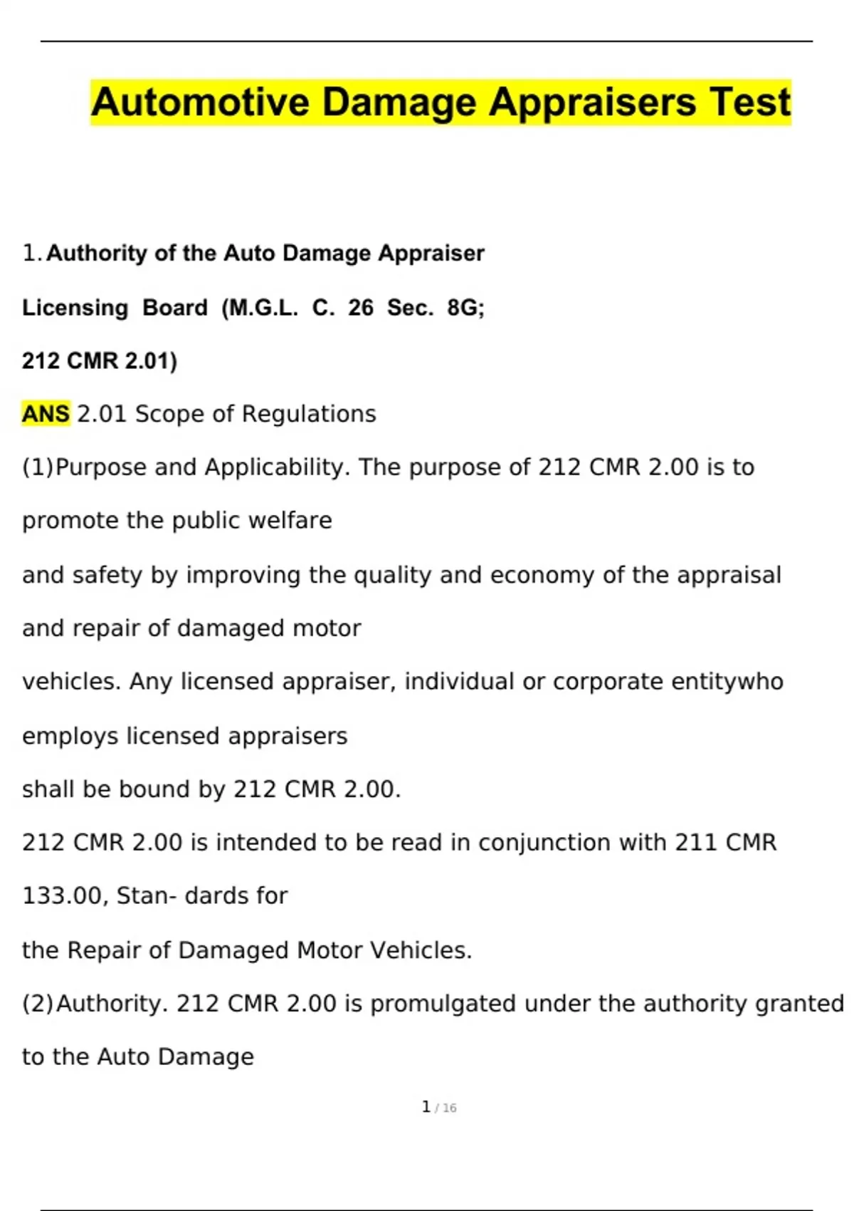 Automotive Damage Appraisers Test Actual Exam with Questions and ...