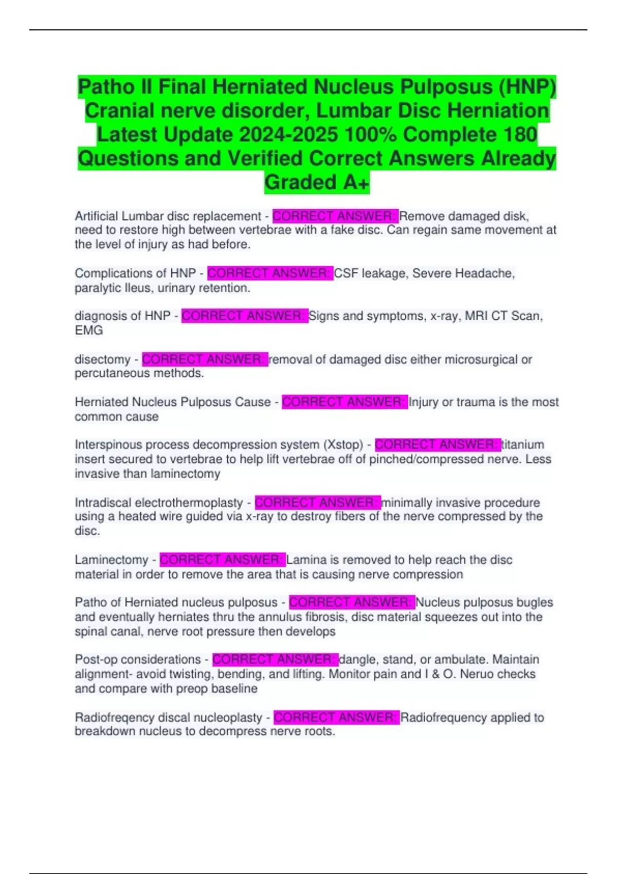 Patho II Final Herniated Nucleus Pulposus (HNP) Cranial nerve disorder ...