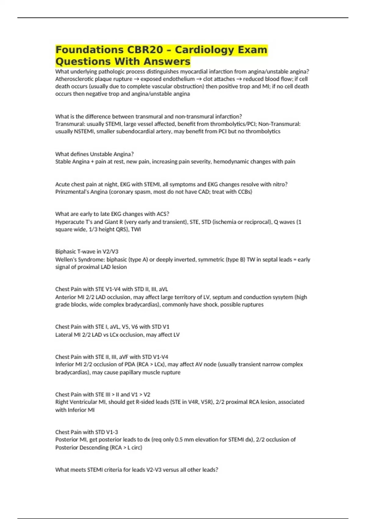 Foundations CBR20 – Cardiology Exam Questions With Answers - CBR ...