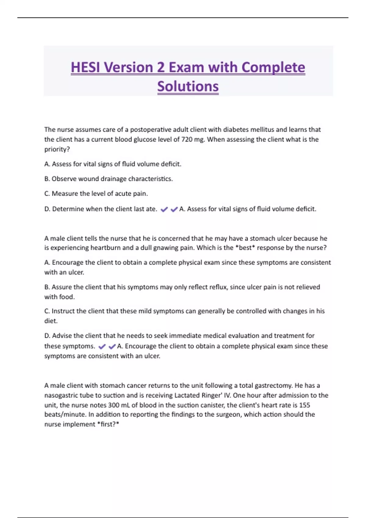 HESI Version 2 Exam with Complete Solutions - Hesi A2 - Stuvia US