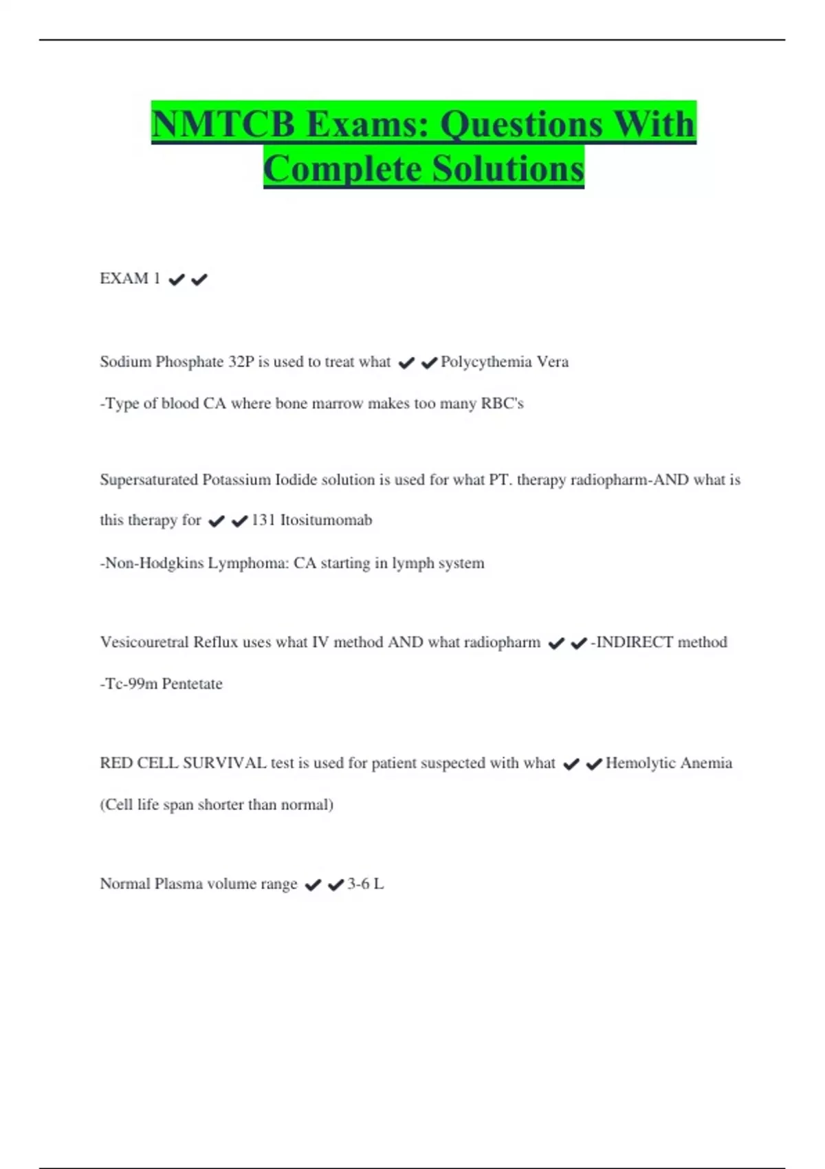 NMTCB Exams: Questions With Complete Solutions - NMTCB - Stuvia US