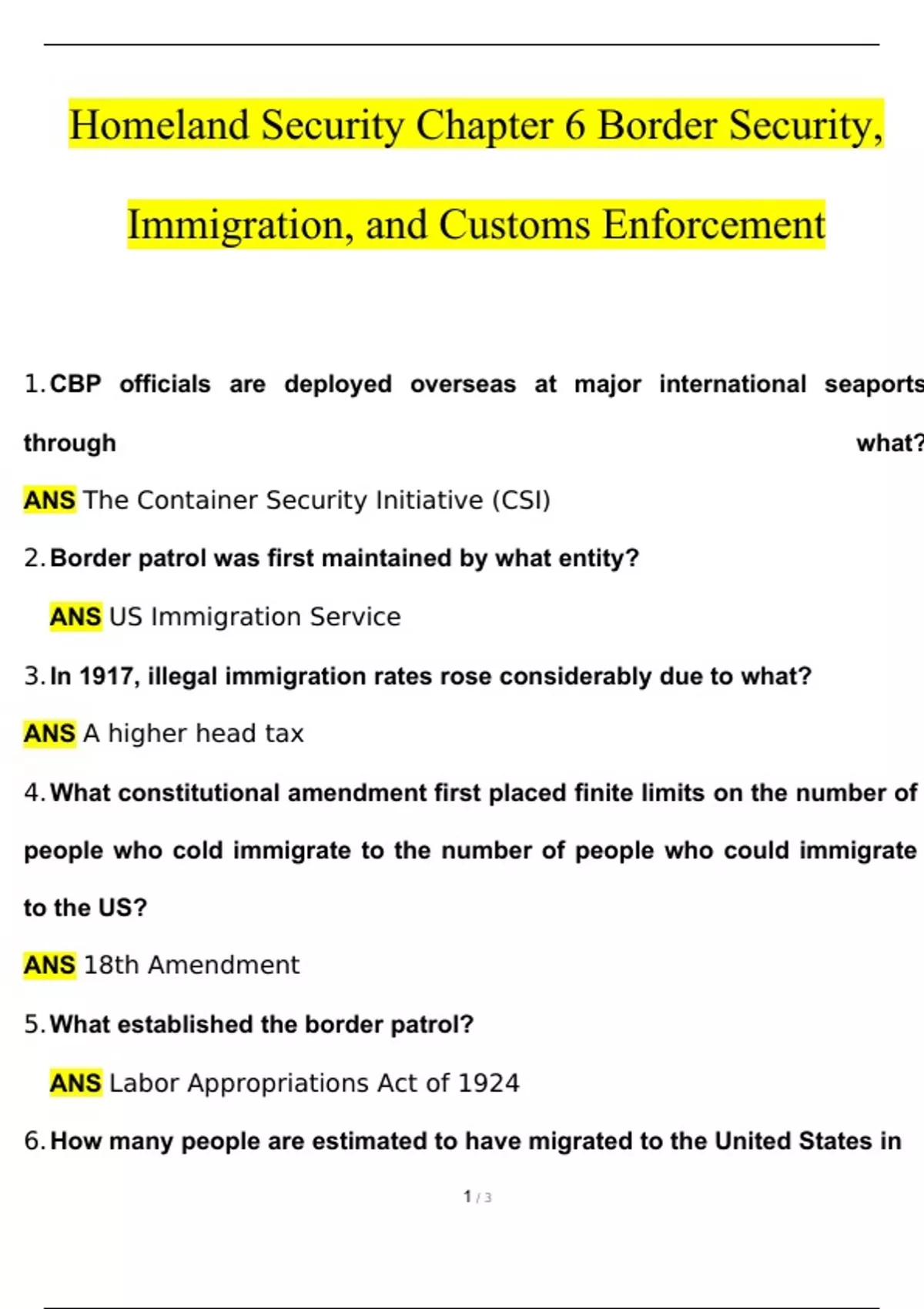 Homeland Security Chapter 6 Border Security, Immigration, and Customs ...