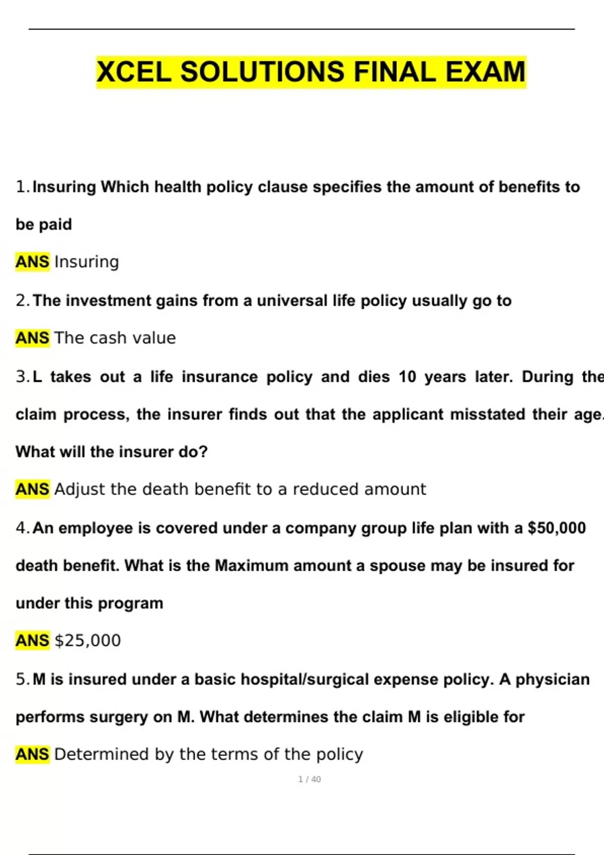 Xcel Final Exam Complete Solution Actual Exam with Questions and ...