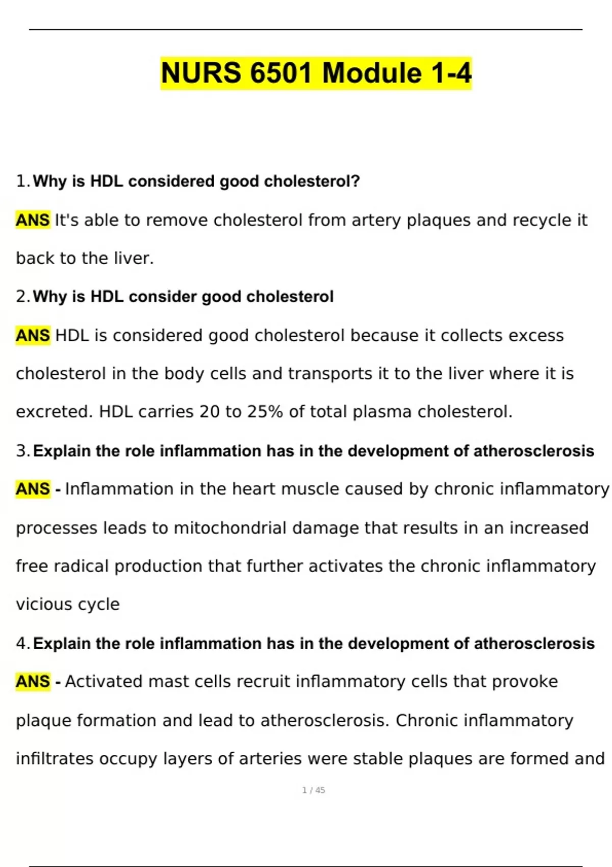 NURS 6501-Advanced Pathophysiology Mod 1-4 Actual Exam with Questions ...