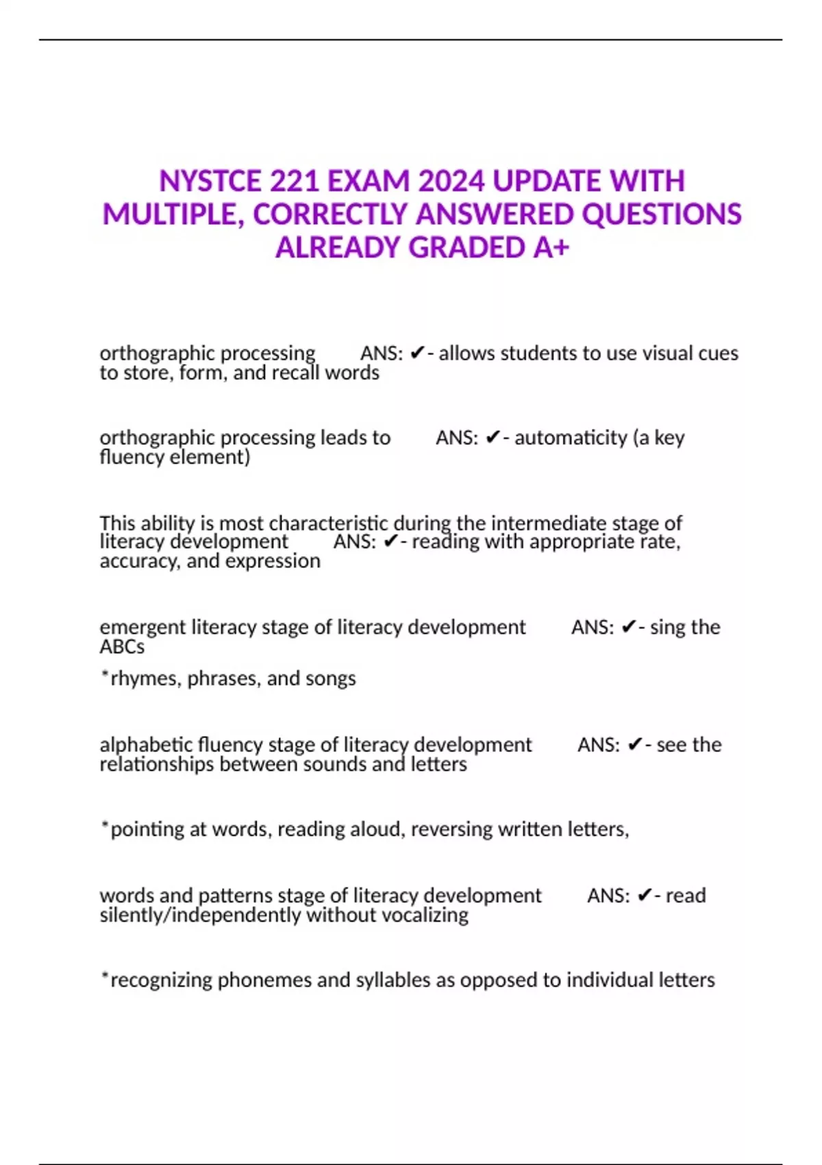 NYSTCE 221 EXAM 2024 UPDATE WITH MULTIPLE, CORRECTLY ANSWERED QUESTIONS ...
