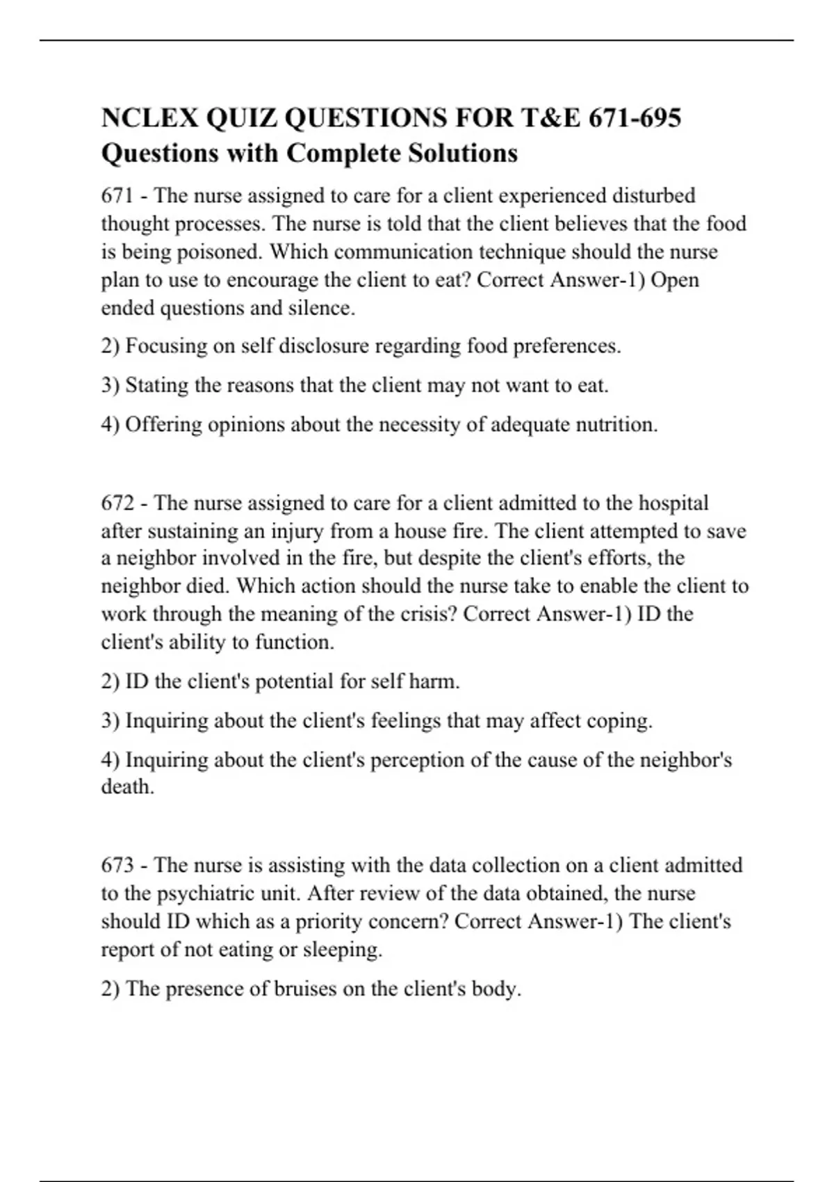 NCLEX QUIZ QUESTIONS FOR T&E 671-695 Questions with Complete Solutions ...