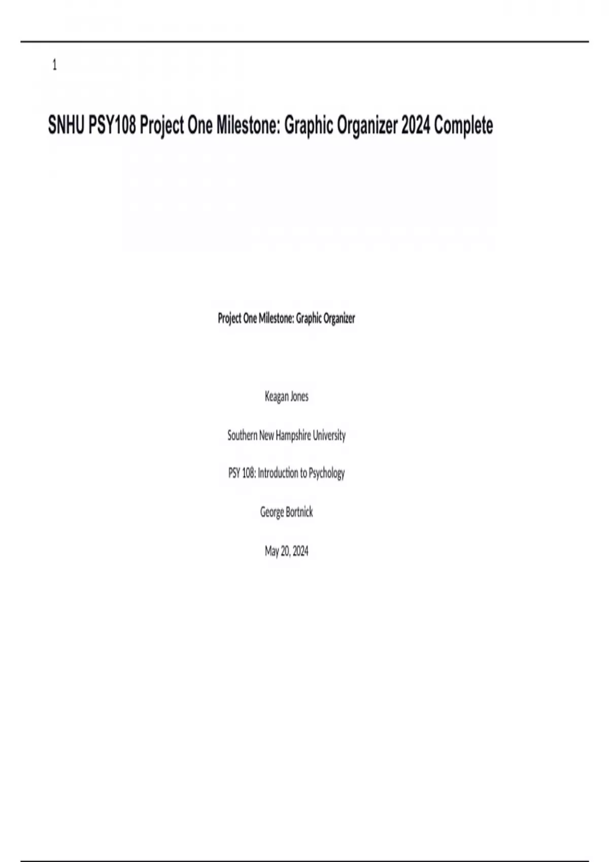 SNHU PSY108 Project One Milestone: Graphic Organizer 2024 Complete ...