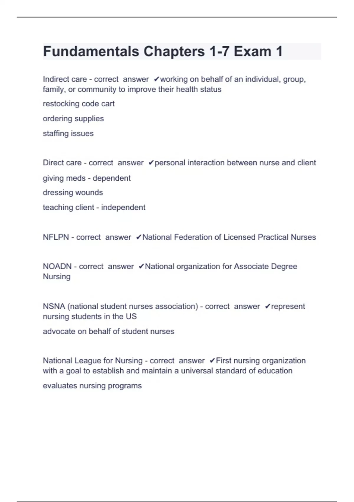 Fundamentals Chapters 1 Questions with complete solution - NCLEX PN ...