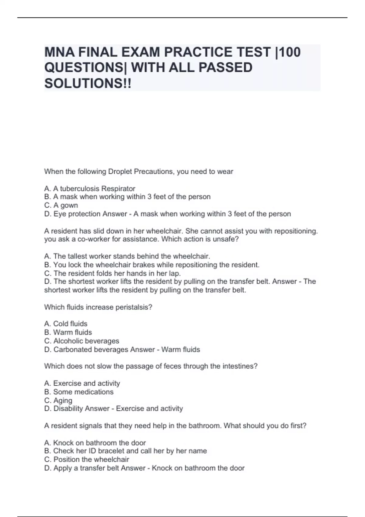 MNA FINAL EXAM PRACTICE TEST |100 QUESTIONS| WITH ALL PASSED SOLUTIONS ...