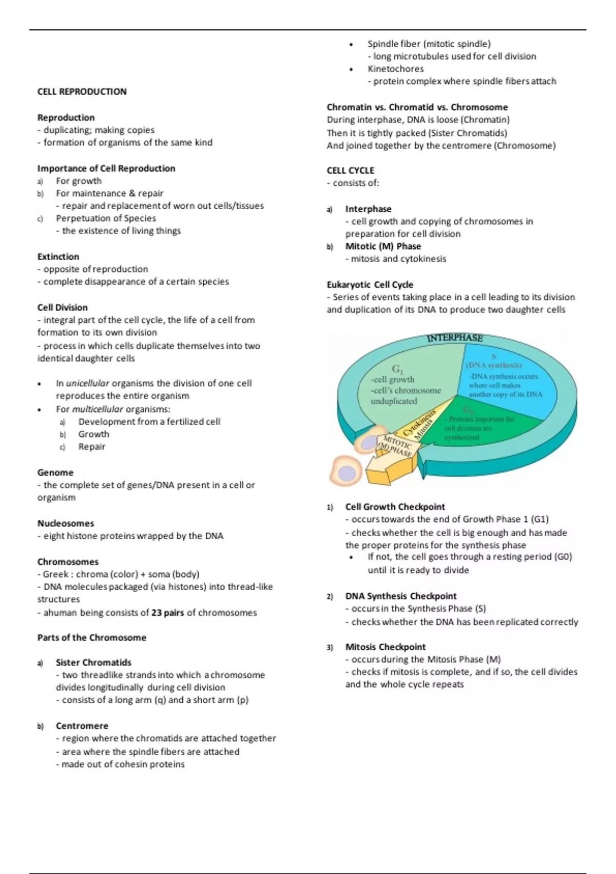 Biology class notes for Cell Reproduction - Biology 1 - Stuvia US