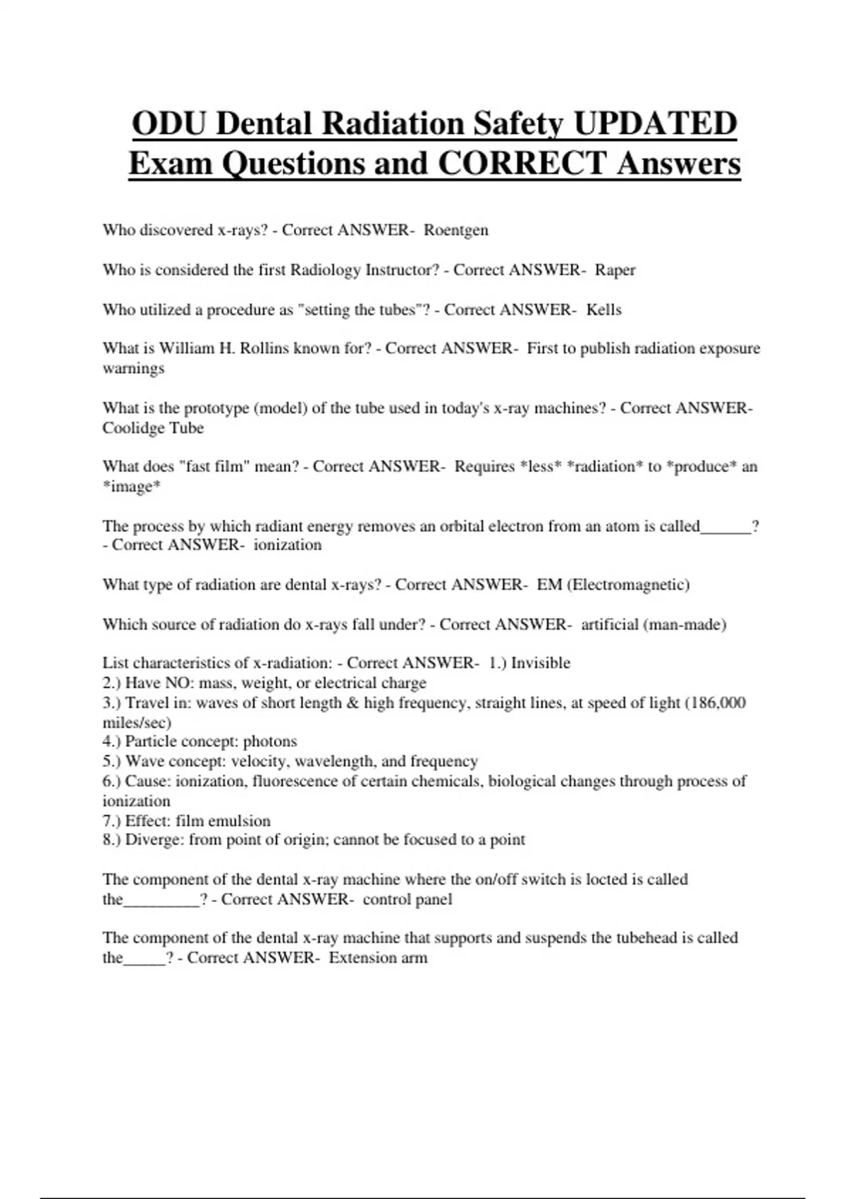 ODU Dental Radiation Safety UPDATED Exam Questions and CORRECT Answers ...