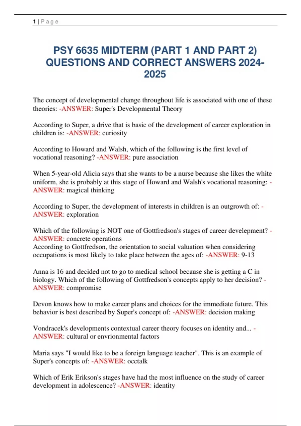 PSY 6635 MIDTERM (PART 1 AND PART 2) QUESTIONS AND CORRECT ANSWERS - PSY 6635 - Stuvia US