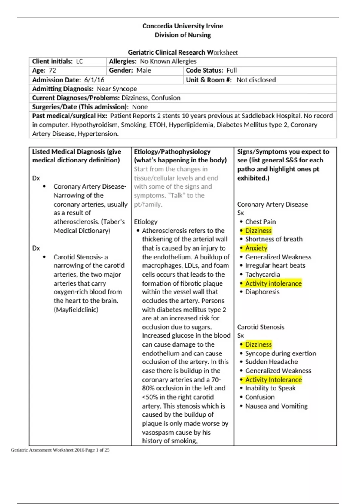 BIOL MISC AMS Geriatric Clinical Research Worksheet Walden Summer 2024 ...