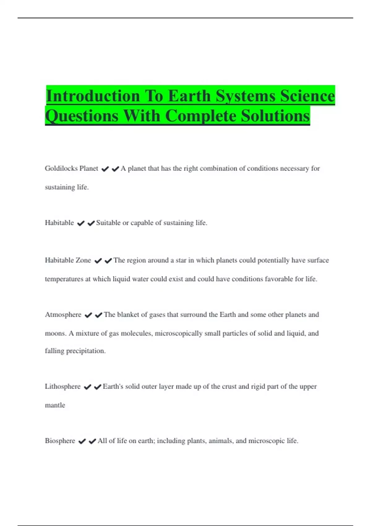 Introduction To Earth Systems Science Questions With Complete Solutions ...