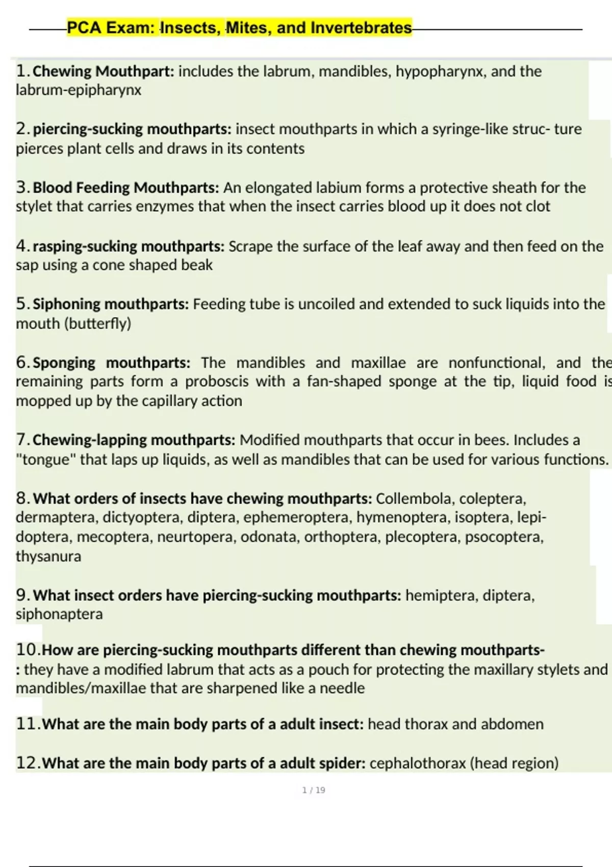 PCA Exam Insects Mites and Invertebrates Q&A 2024 Updated Graded A+ ...