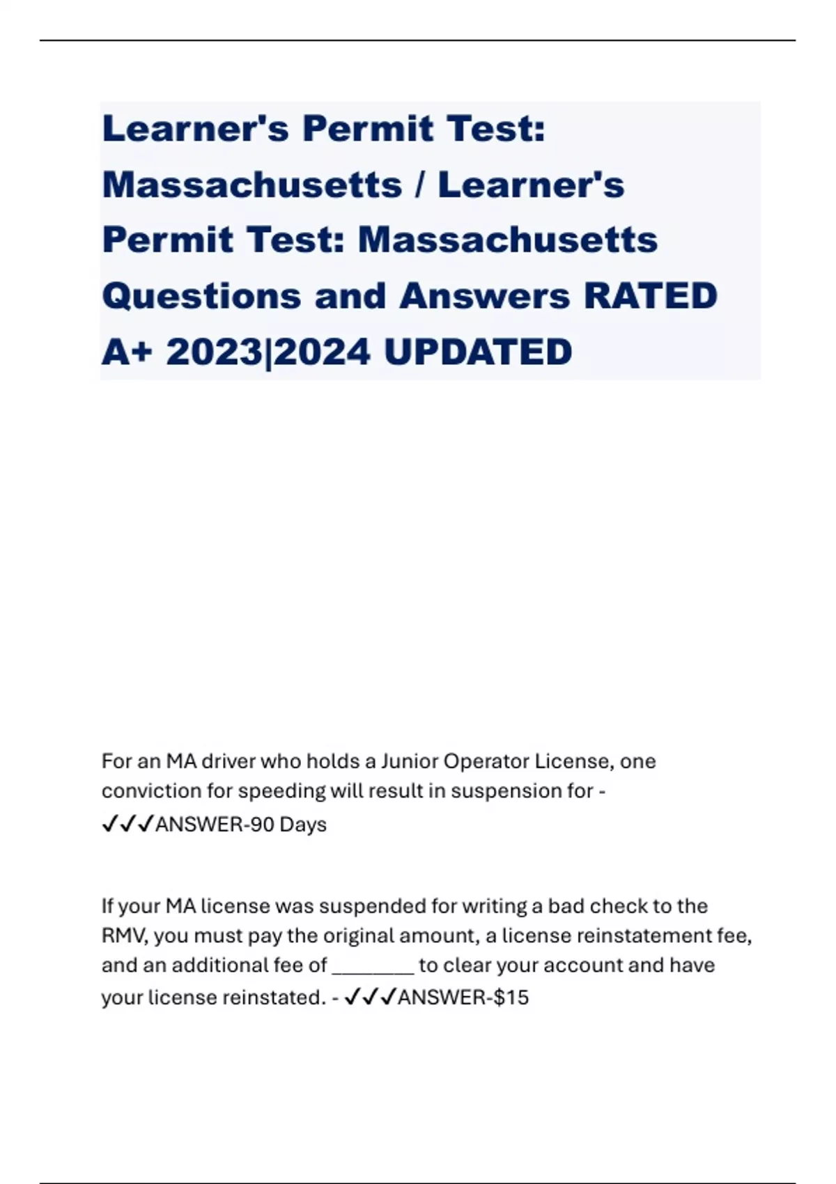 Learner's Permit Test: Massachusetts / Learner's Permit Test ...