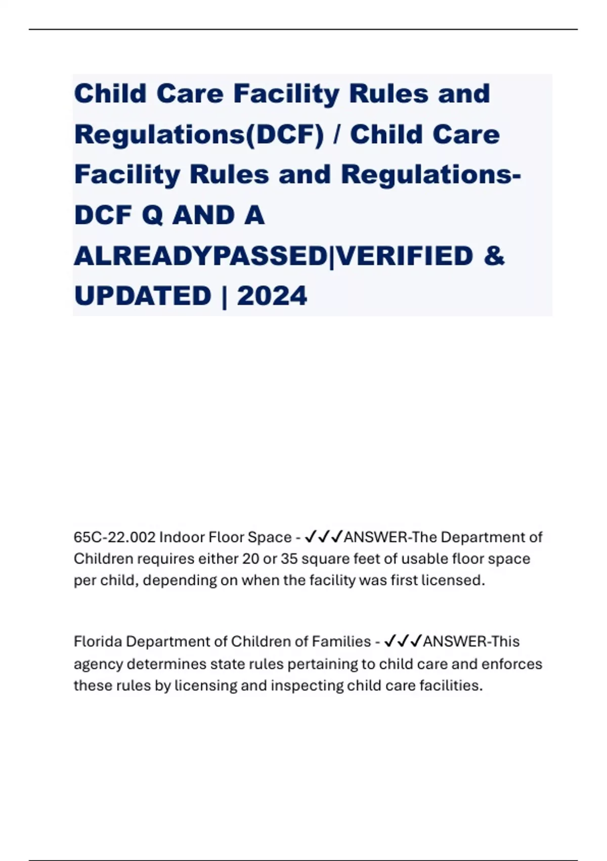 Child Care Facility Rules and Regulations(DCF) / Child Care Facility ...