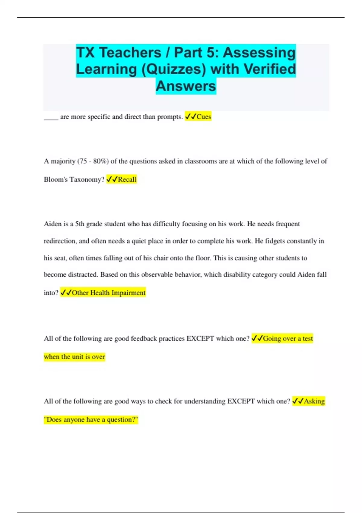 TX Teachers / Part 5: Assessing Learning (Quizzes) with Verified ...