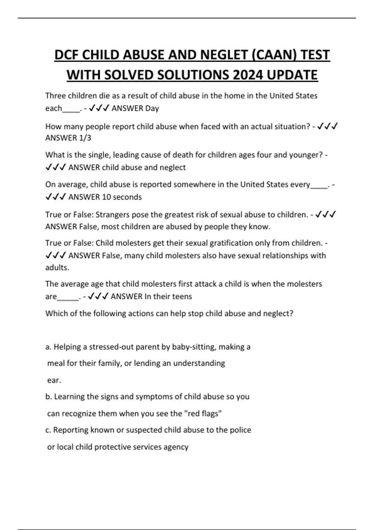 DCF CHILD ABUSE AND NEGLET (CAAN) TEST WITH SOLVED SOLUTIONS 2024 ...