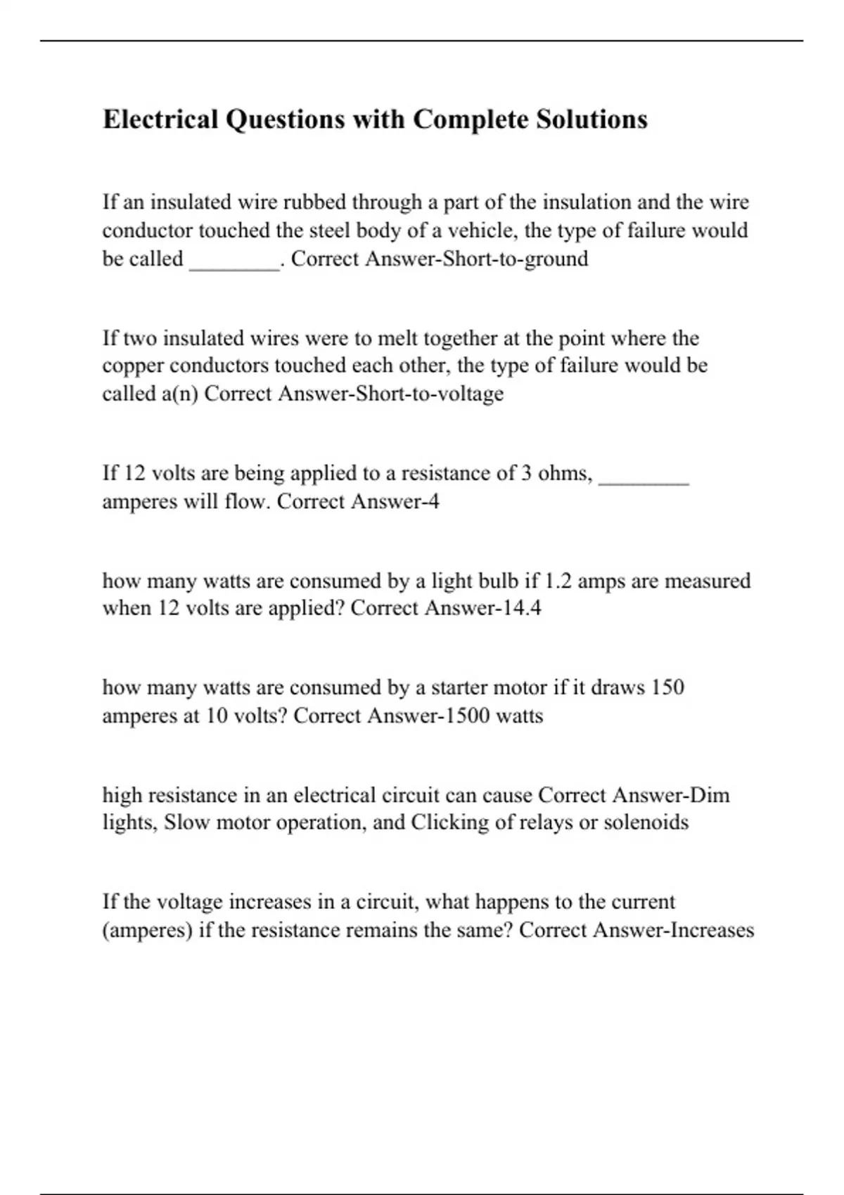 Electrical Questions with Complete Solutions. - Electrical technician ...