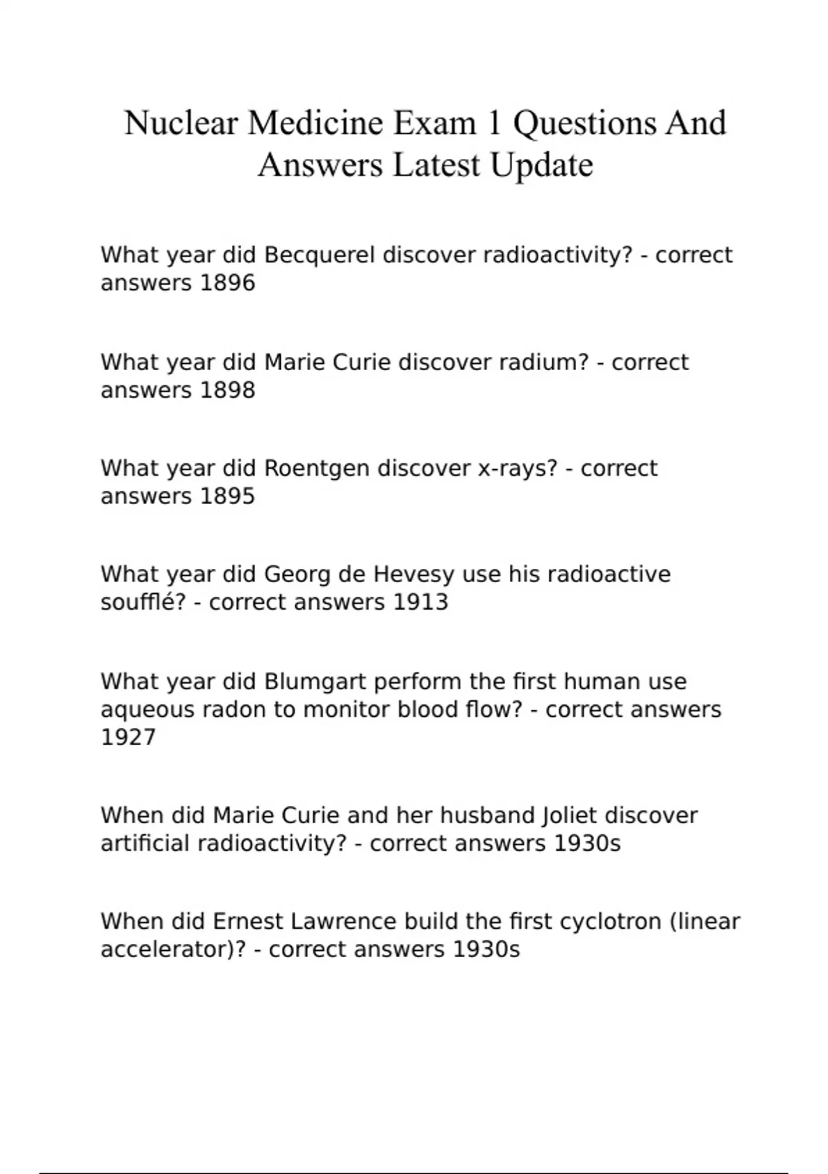 Nuclear Medicine Exam 1 Questions And Answers Latest Update - Arrt ...