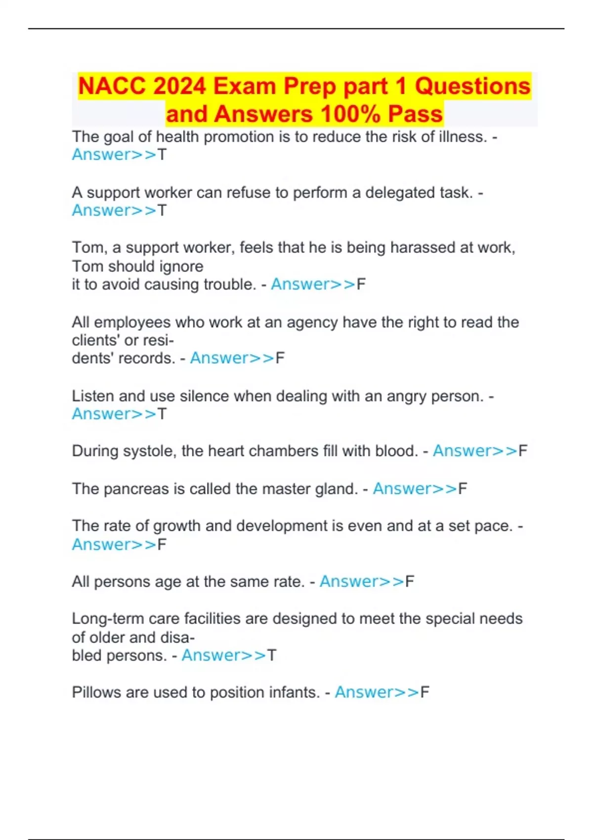 NACC 2024 Exam Prep part 1 Questions and Answers 100% Pass - NACC - Stuvia US