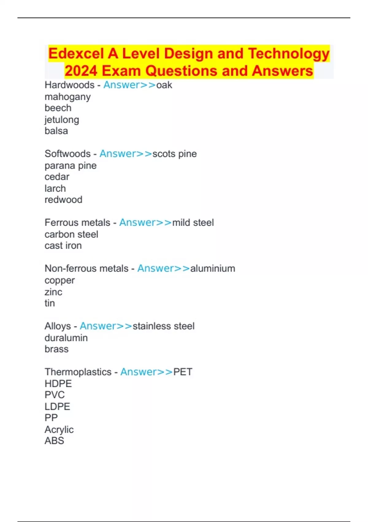 Edexcel A Level Design and Technology 2024 Exam Questions and Answers ...