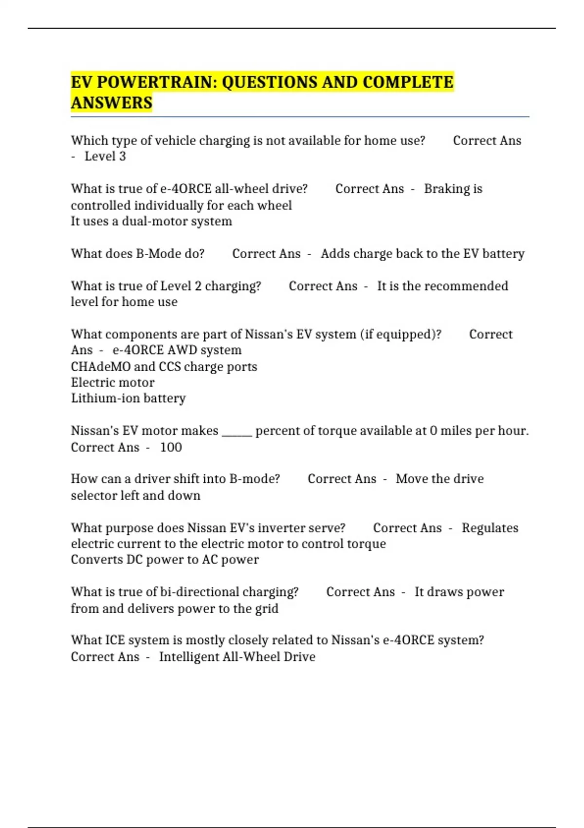 EV POWERTRAIN: QUESTIONS AND COMPLETE ANSWERS - ELECTRIC VEHICLES ...