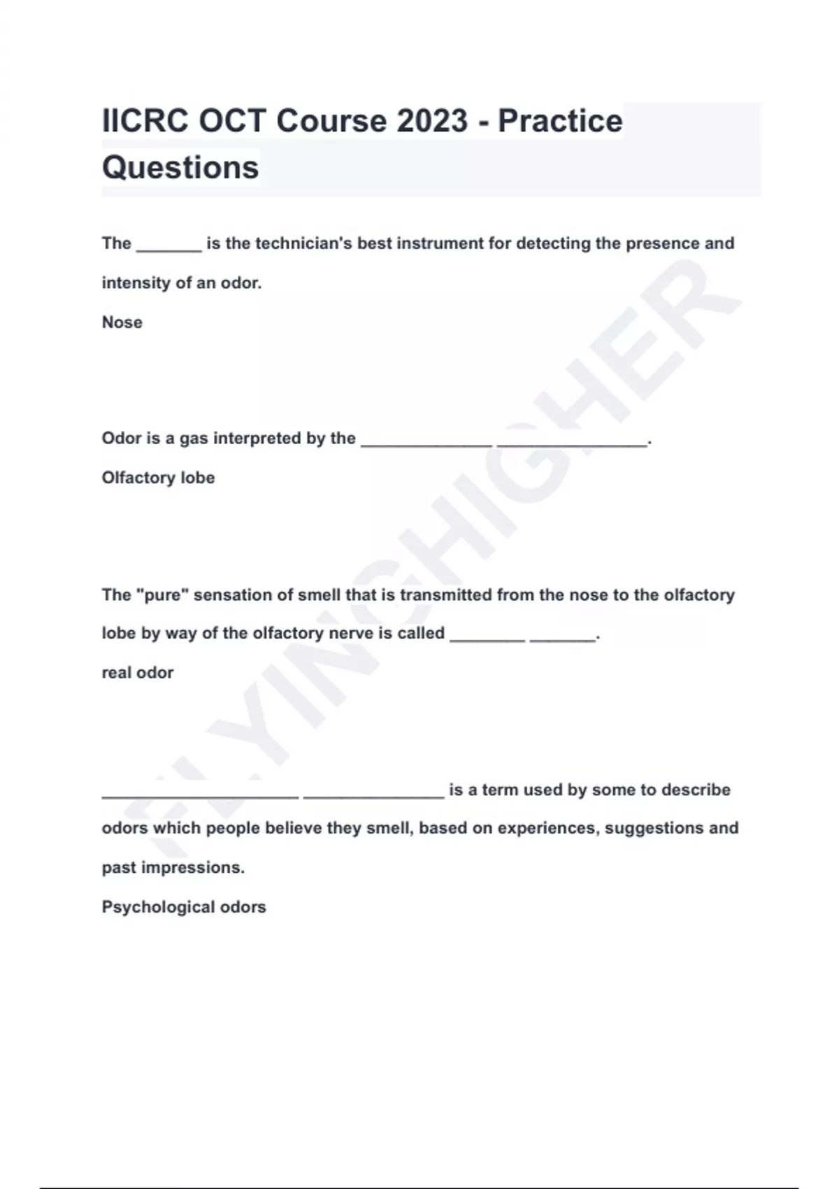 IICRC OCT Course 2023 - Practice Questions & Answers 2024 ( A+ graded 100% verified) - IICRC WRT ...