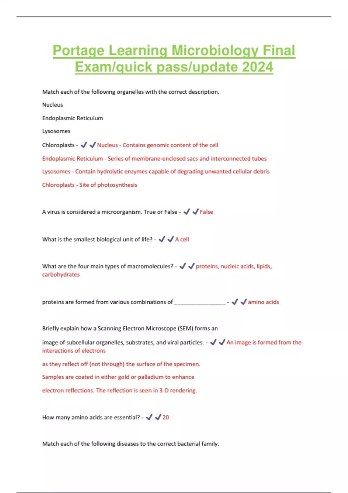 Portage Learning Microbiology Final Exam/quick pass/update 2024 - Portage Learning Microbiology ...
