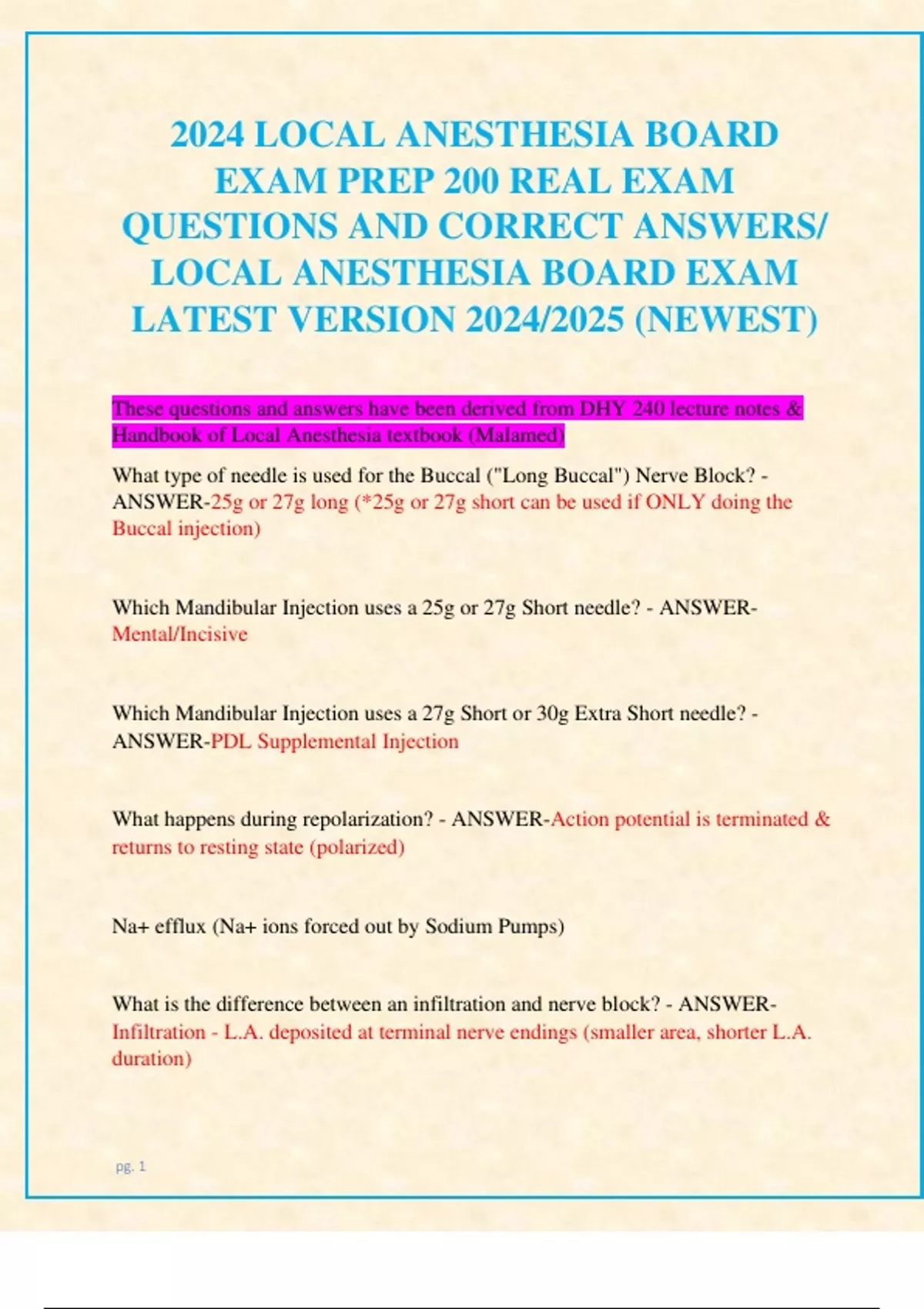 2024 LOCAL ANESTHESIA PROMETRIC EXAM and LOCAL ANESTHESIA BOARD EXAM ...