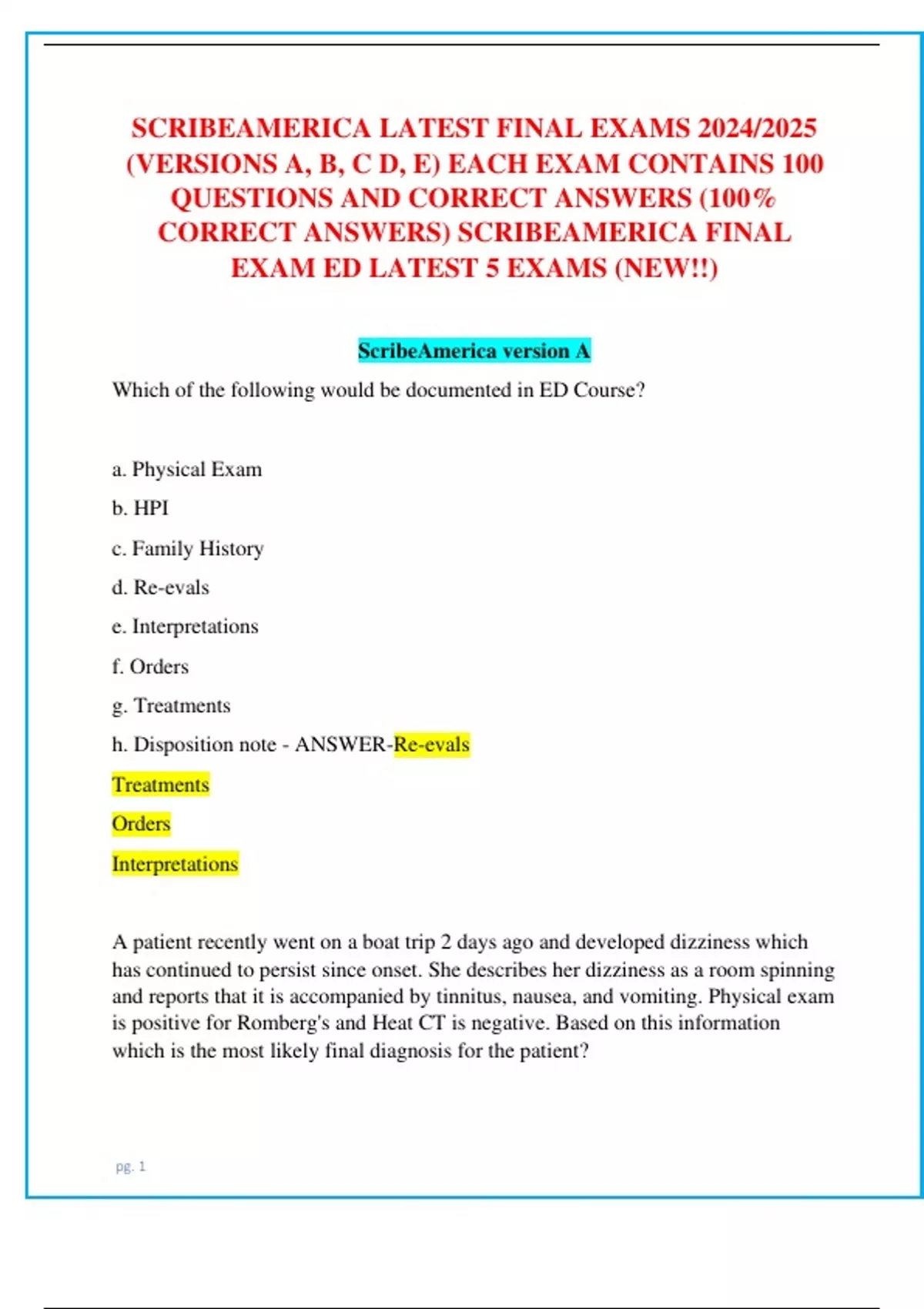 SCRIBEAMERICA LATEST FINAL EXAMS 2024/2025 (VERSIONS A, B, C D, E) EACH ...