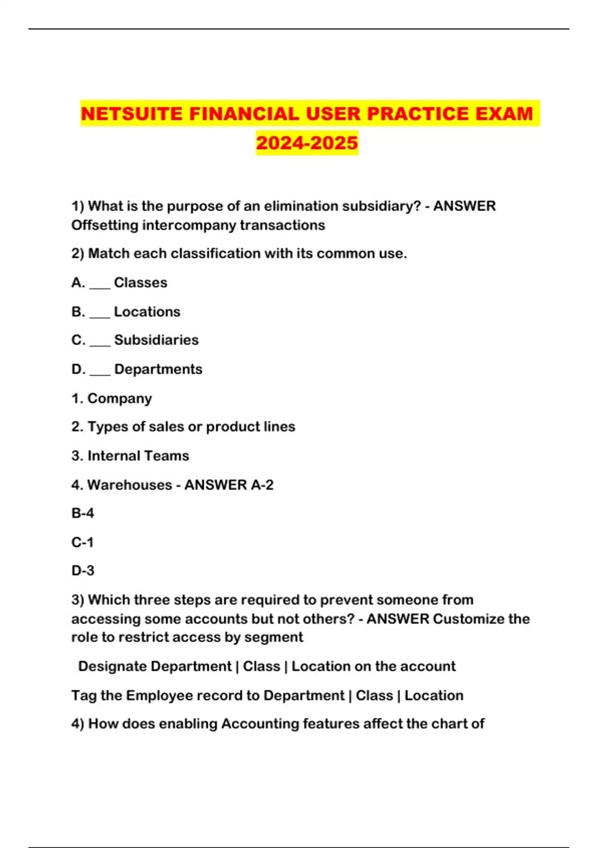 NETSUITE FINANCIAL USER PRACTICE EXAM - NETSUITE FINANCIAL USER - Stuvia US