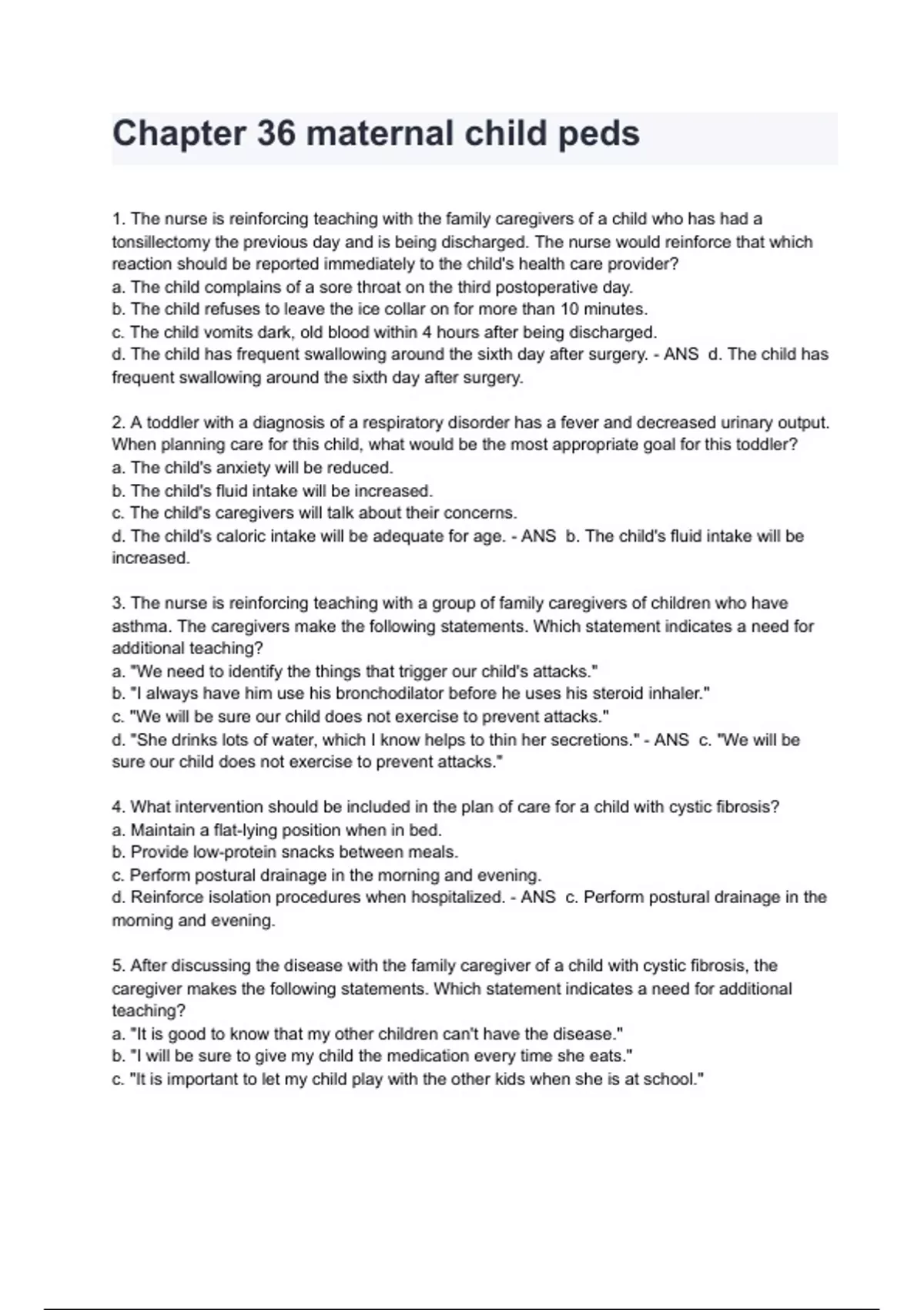 Chapter 36 maternal child peds Exam 2024/2025 Questions With Completed ...