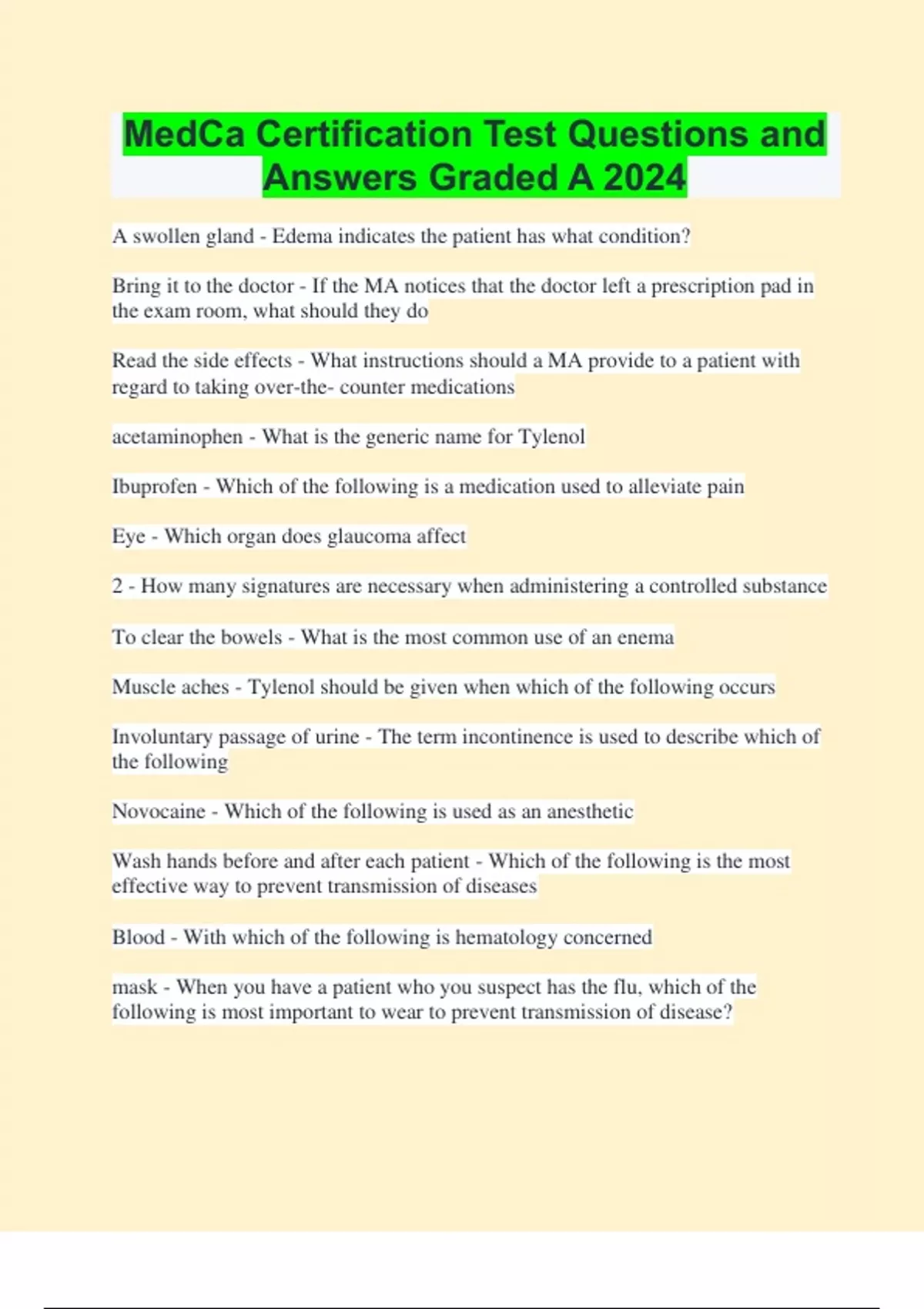 MedCa Certification Test Questions and Answers Graded A 2024 - Med Ca ...