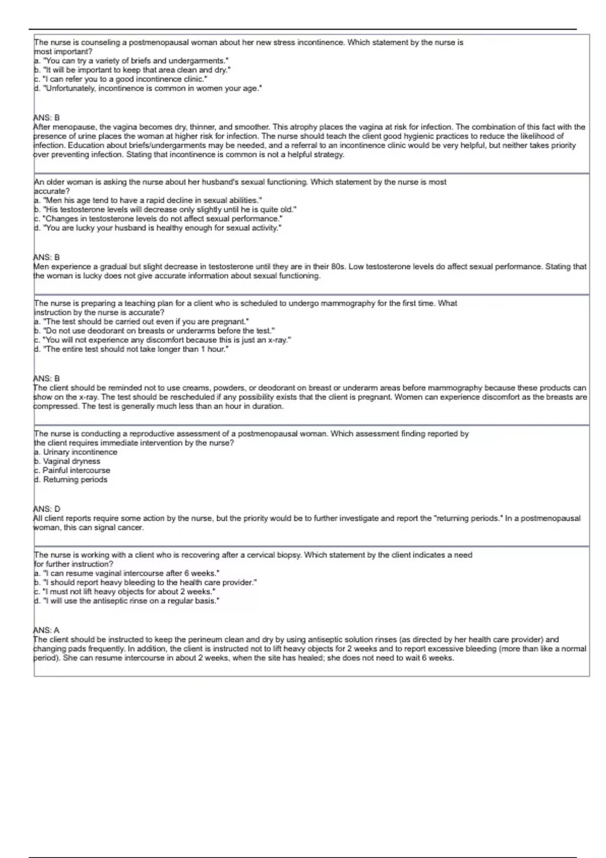 ASSESSMENT OF THE REPRODUCTIVE SYSTEM NCLEX QUESTIONS WITH ANSWERS 100% ...